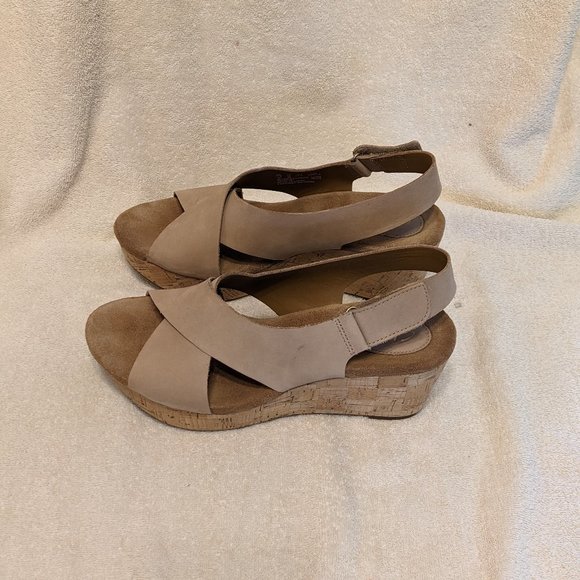 Clarks | Shoes | Clarks Light Tan Caslynn Shae Cork Heel Sandals | Poshmark
